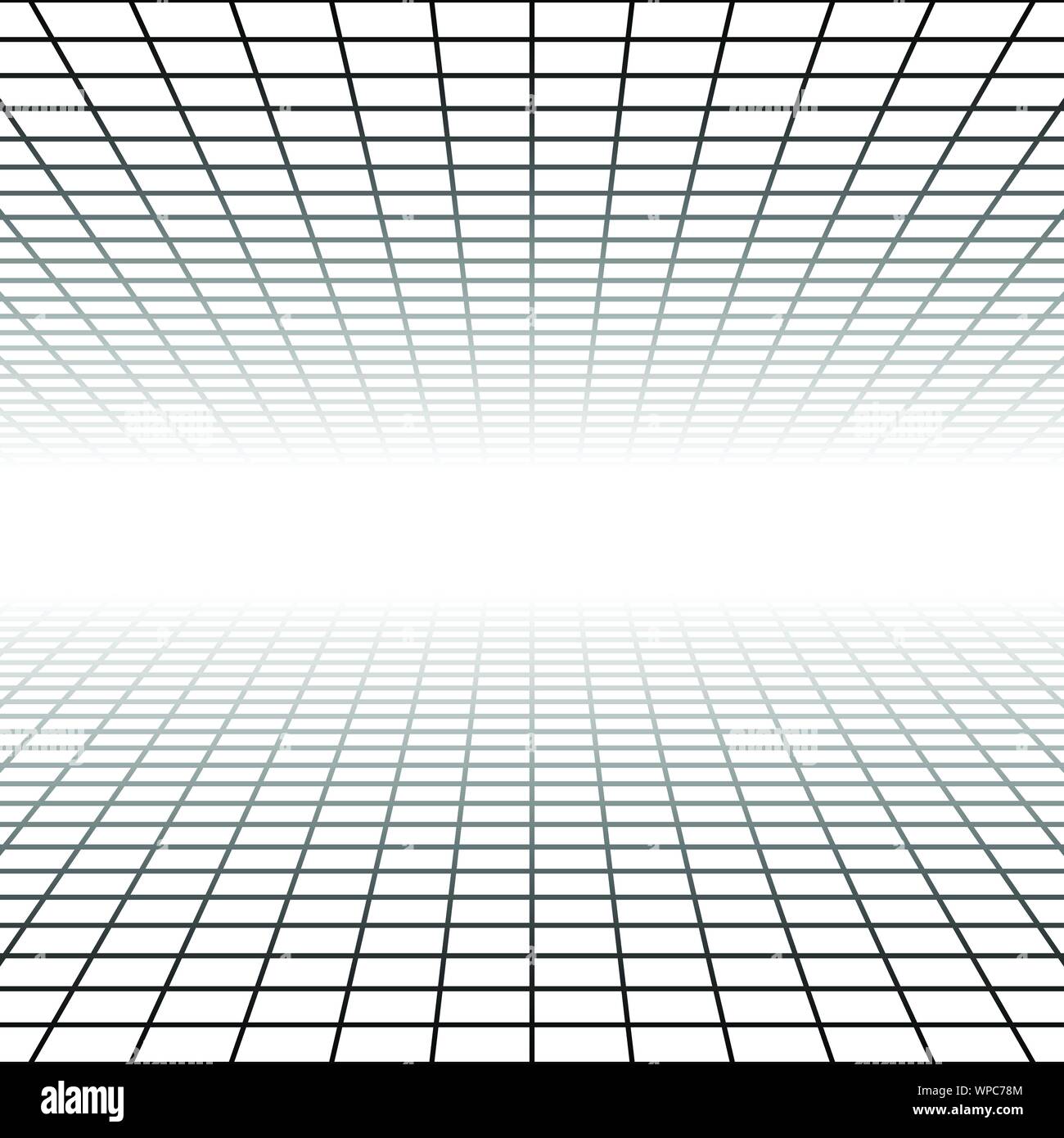Mesh, grid in perspective vanish, diminish to distant horizon. Virtual ...