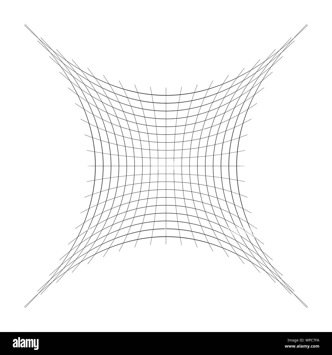 Indented, curved mesh / grid / array of thin lines. Oblate, squeezed ...
