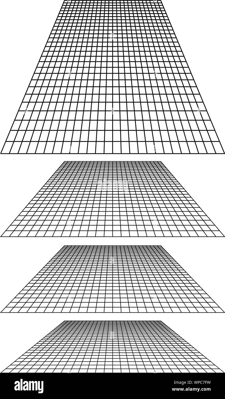 Mesh, grid in perspective vanish, diminish to distant horizon. Virtual ...
