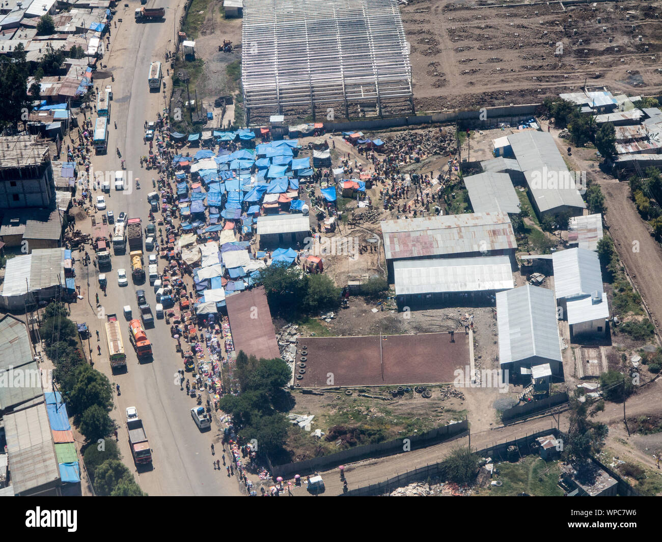 high angle aerial view of open air market in Addis Ababa, Ethiopia ...