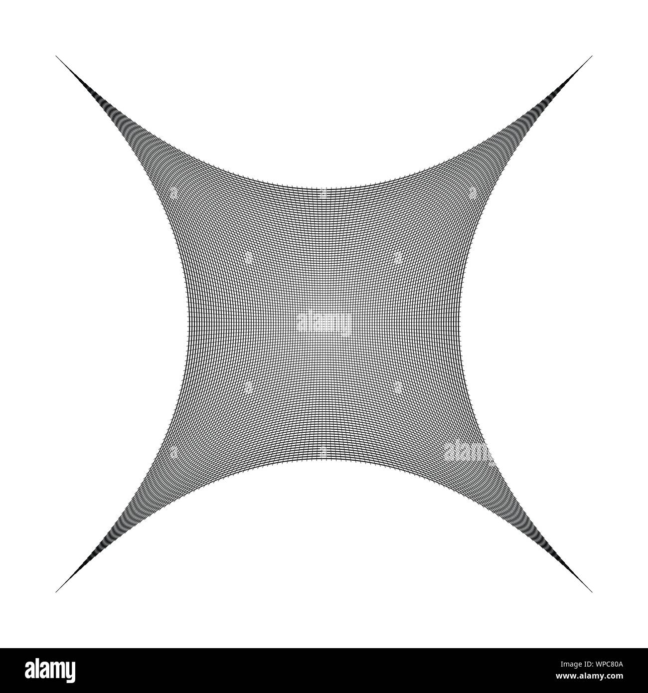 Indented, curved mesh / grid / array of thin lines. Oblate, squeezed ...