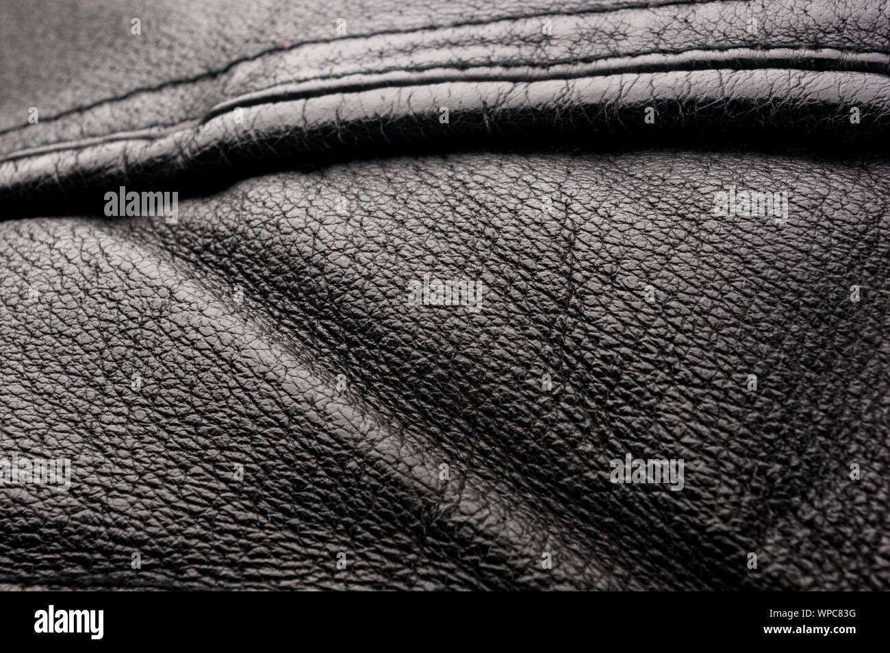 Old vintage genuine soft black leather texture background, top layer ...