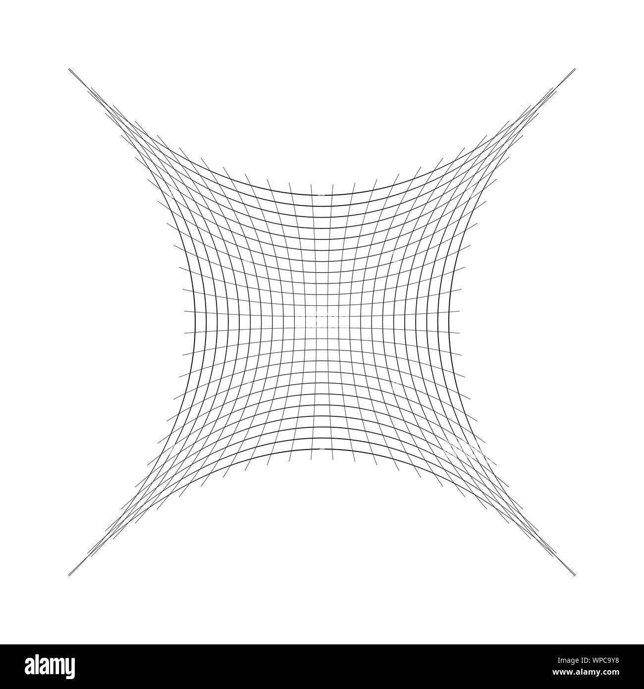 Indented, curved mesh / grid / array of thin lines. Oblate, squeezed ...