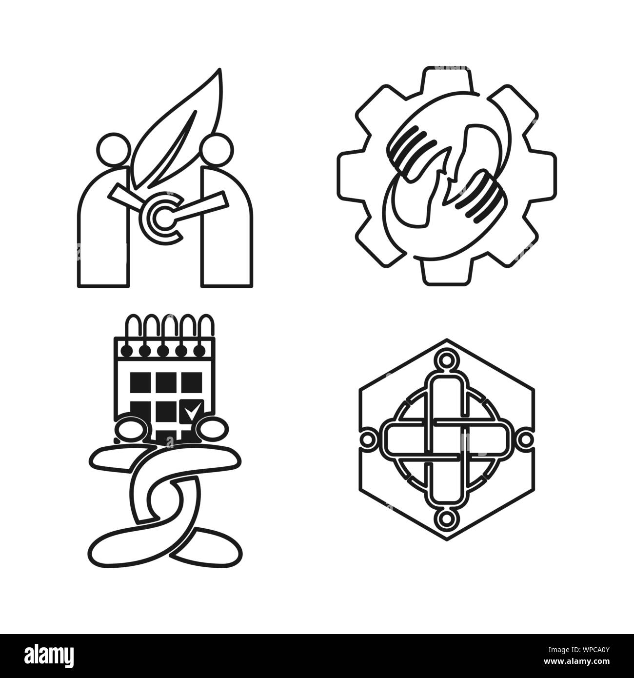 leaf gear calendar Commitment Teamwork Together Outline Logo Stock Vector Image & Art - Alamy