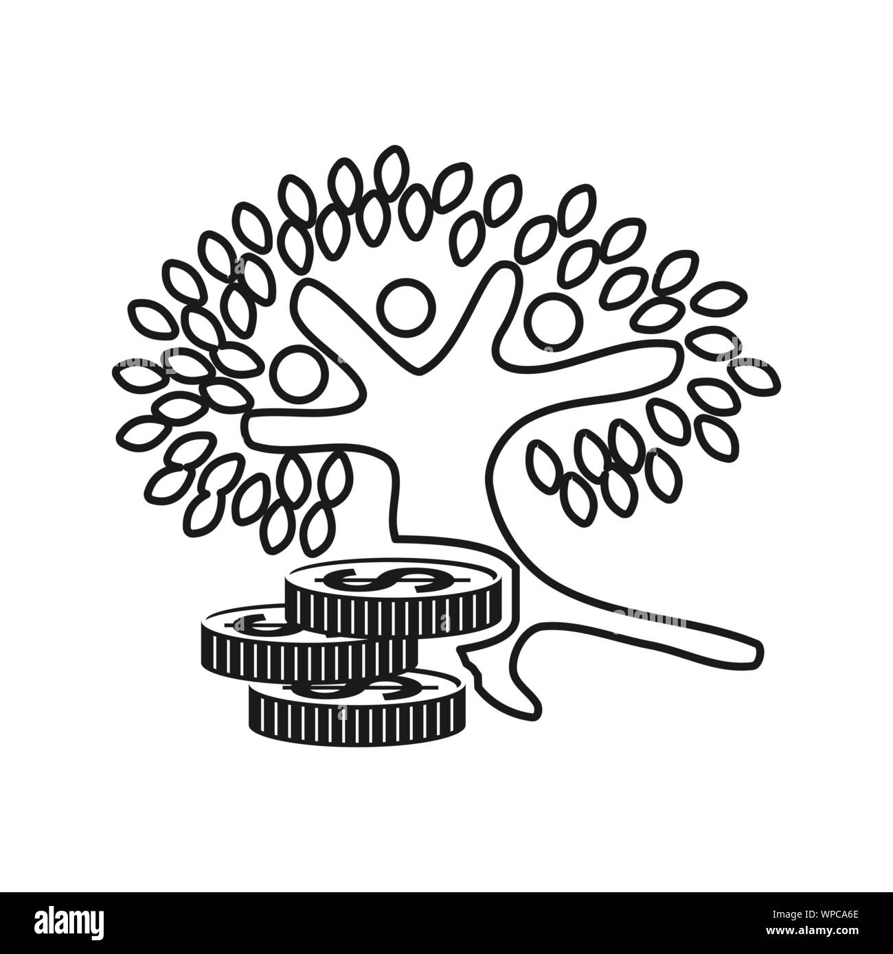 Money Tree Commitment Teamwork Together Outline Logo Stock Vector Image ...