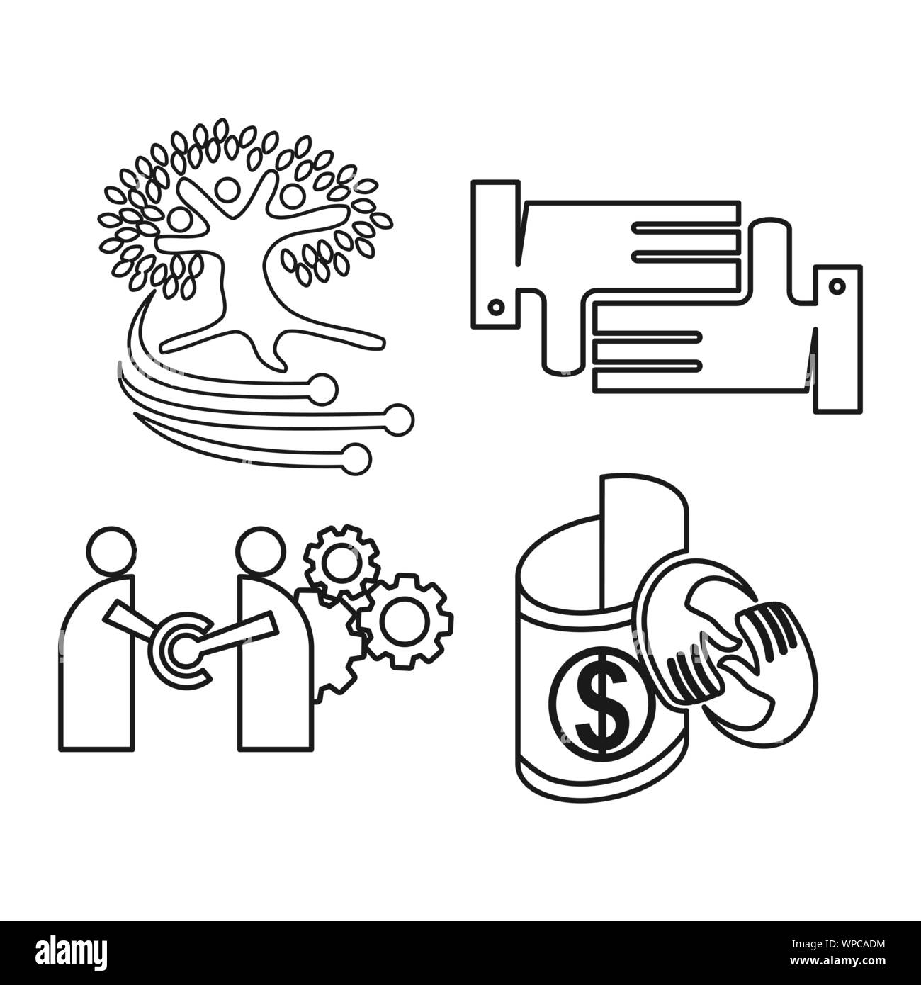 tree gear money Commitment Teamwork Together Outline Logo Stock Vector ...