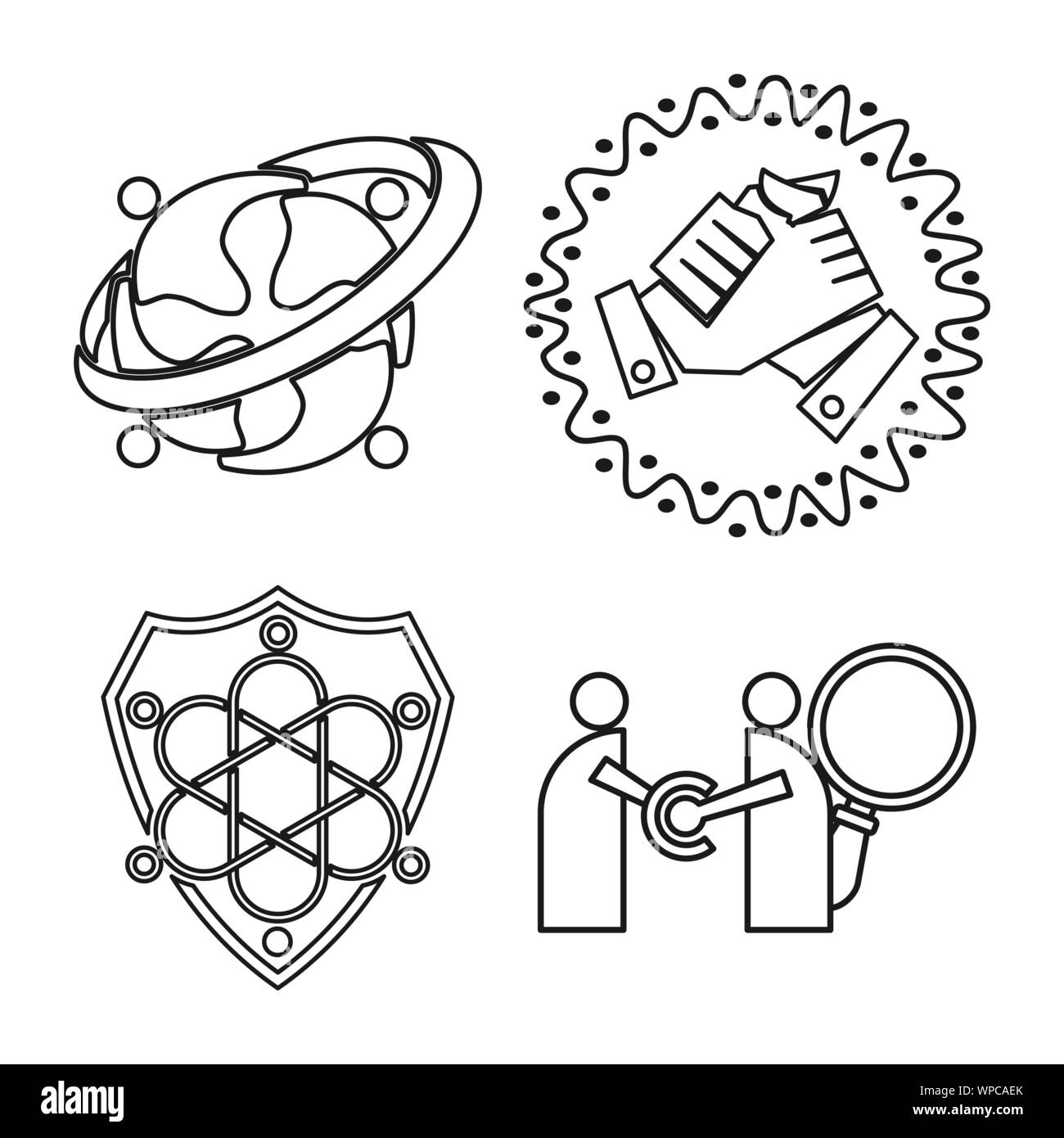 shield magnify Commitment Teamwork Together Outline Logo Stock Vector ...