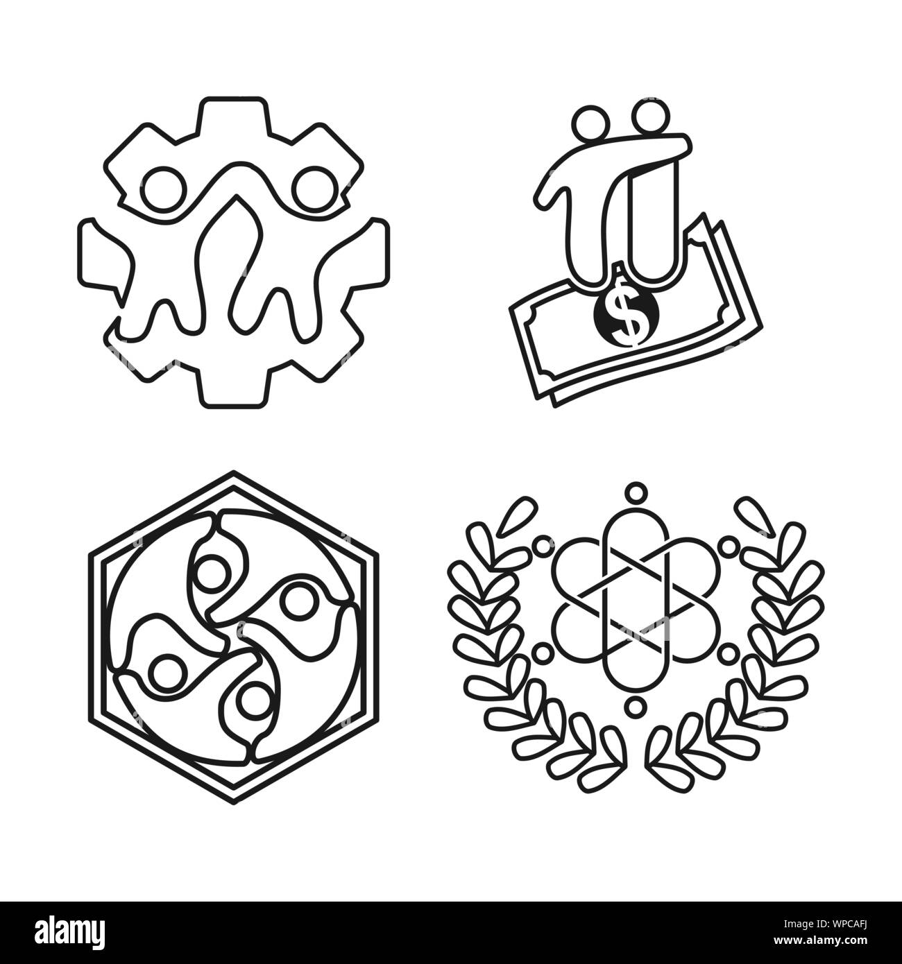 gear money leaf Commitment Teamwork Together Outline Logo Stock Vector Image & Art - Alamy