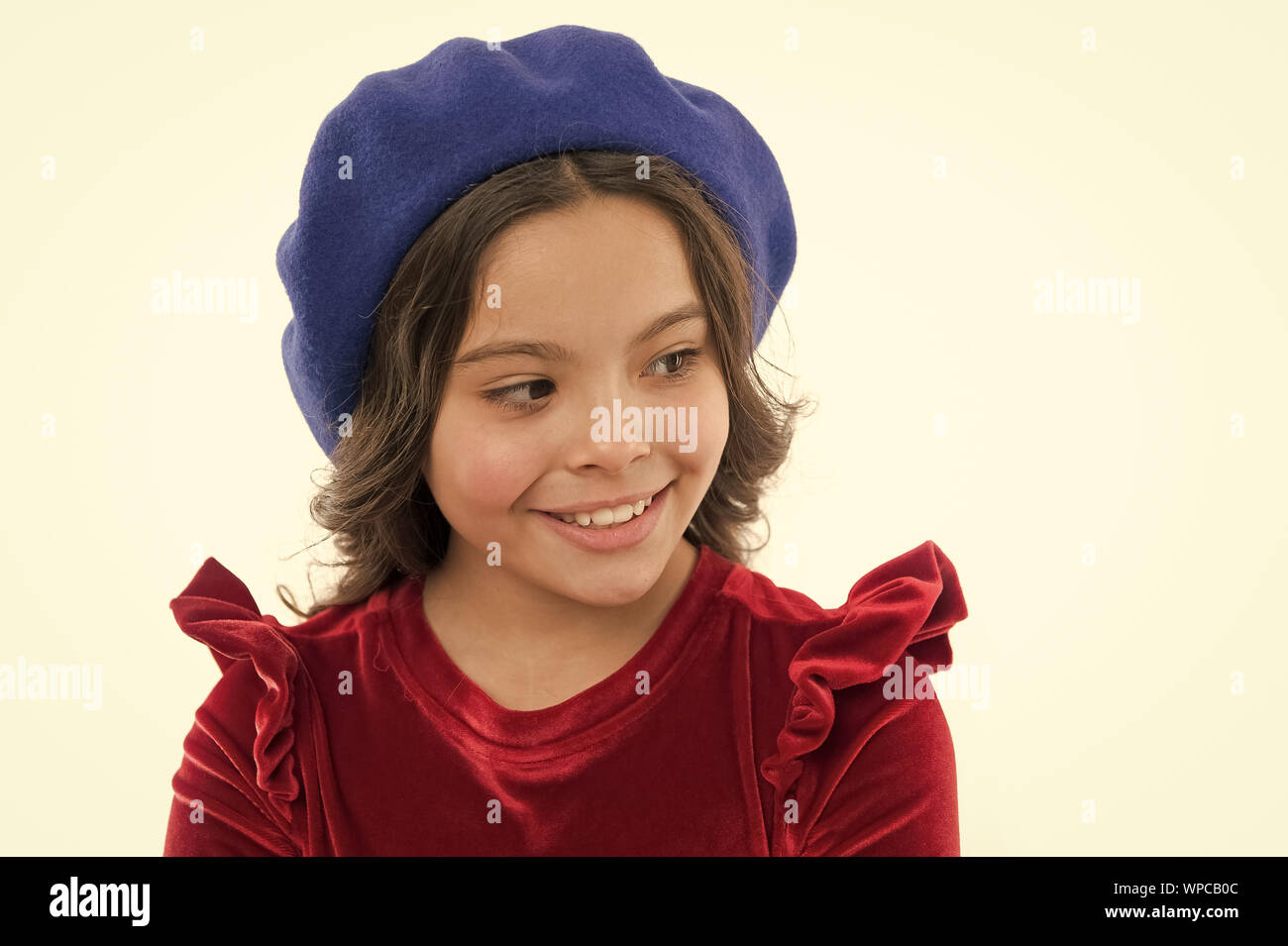 How to wear beret like fashion girl. Kid little cute girl smiling face ...