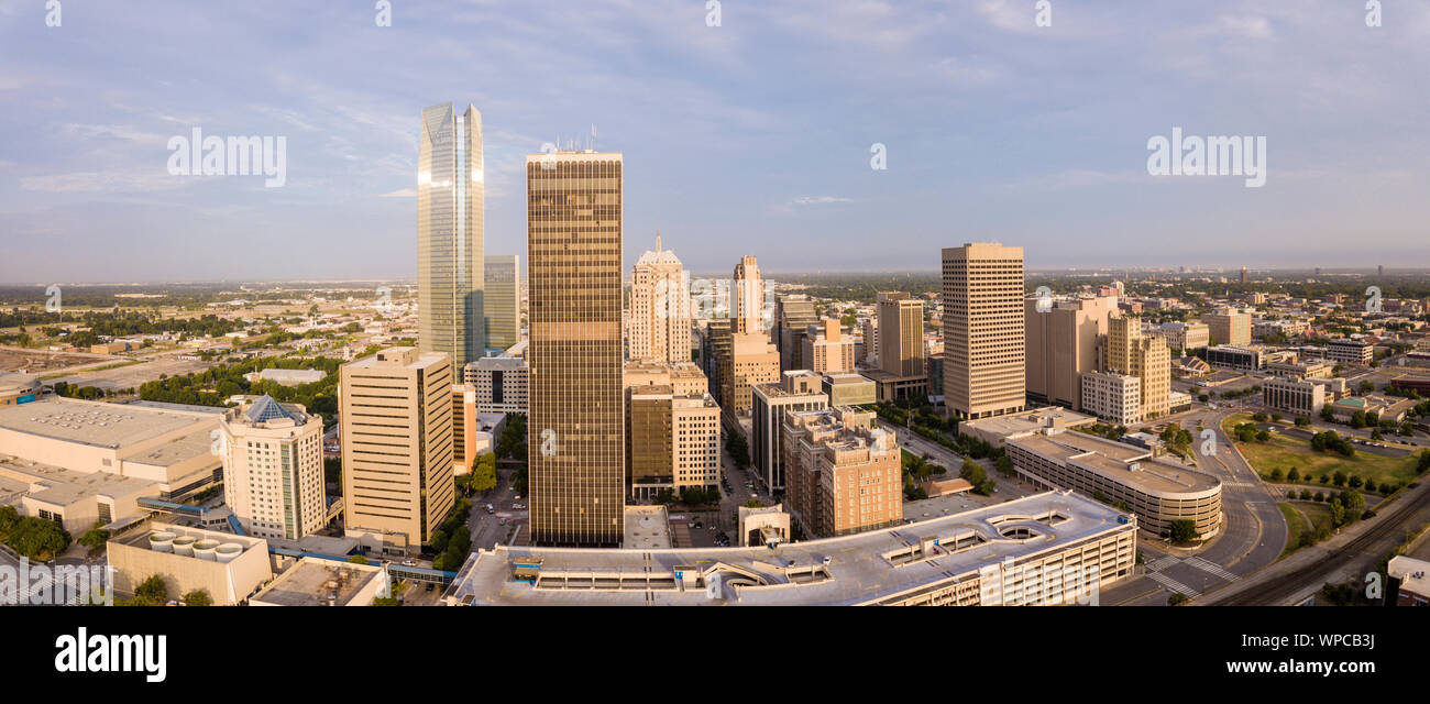 Aerial panorama of downtown Oklahoma City at dawn Stock Photo - Alamy