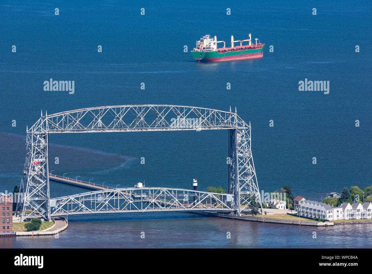 Lake Superior Lift Bridge and Ship Scenic View Stock Photo - Alamy