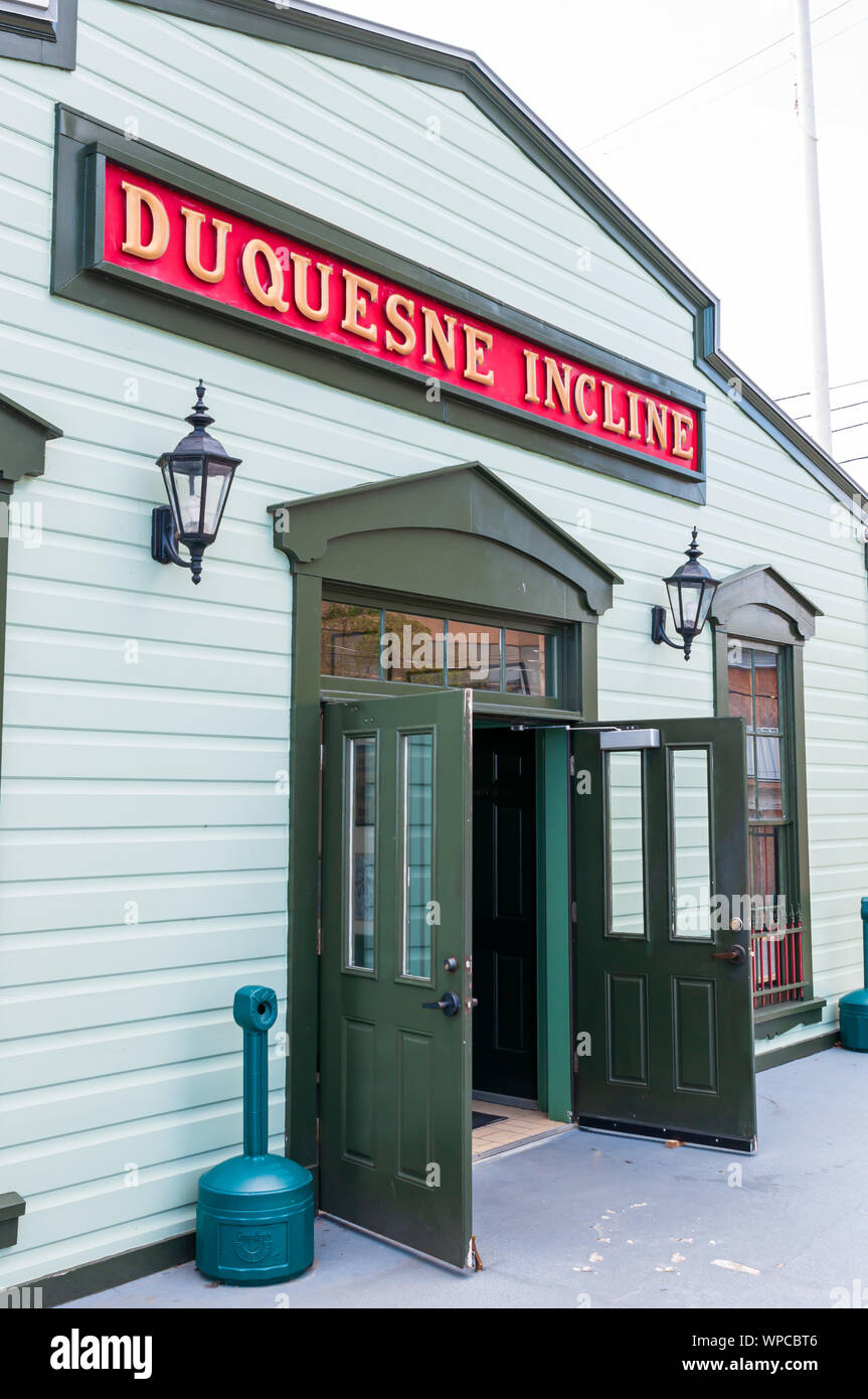 A doorway to the Duquesne Incline building on Mt Washington in summer ...