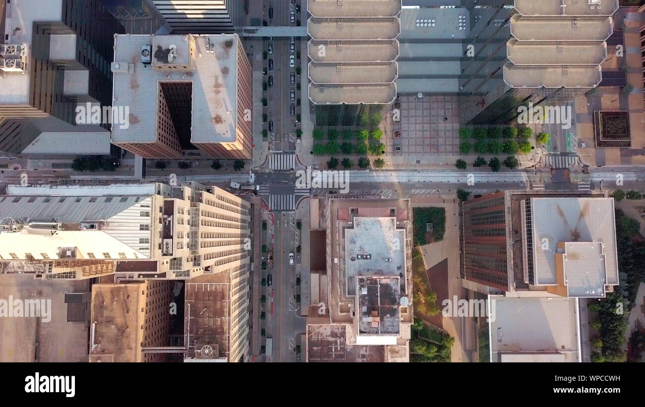 Aerial straight down view of modern city and skyscrapers Stock Photo ...
