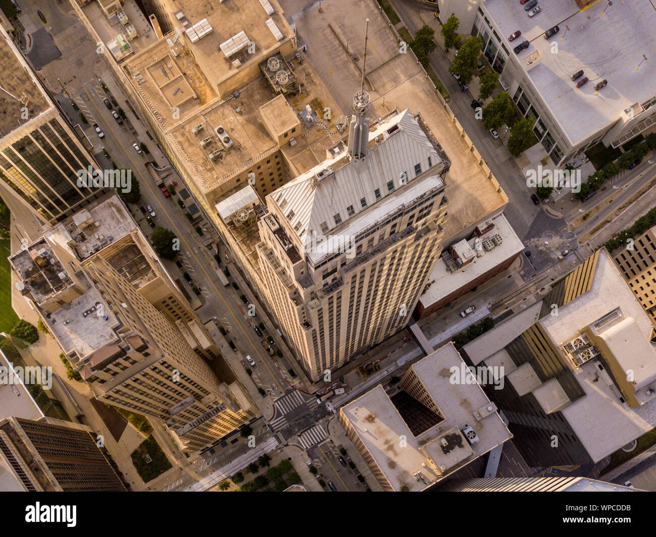 Aerial high angle view of skyscrapers in Oklahoma City, Oklahoma, USA ...