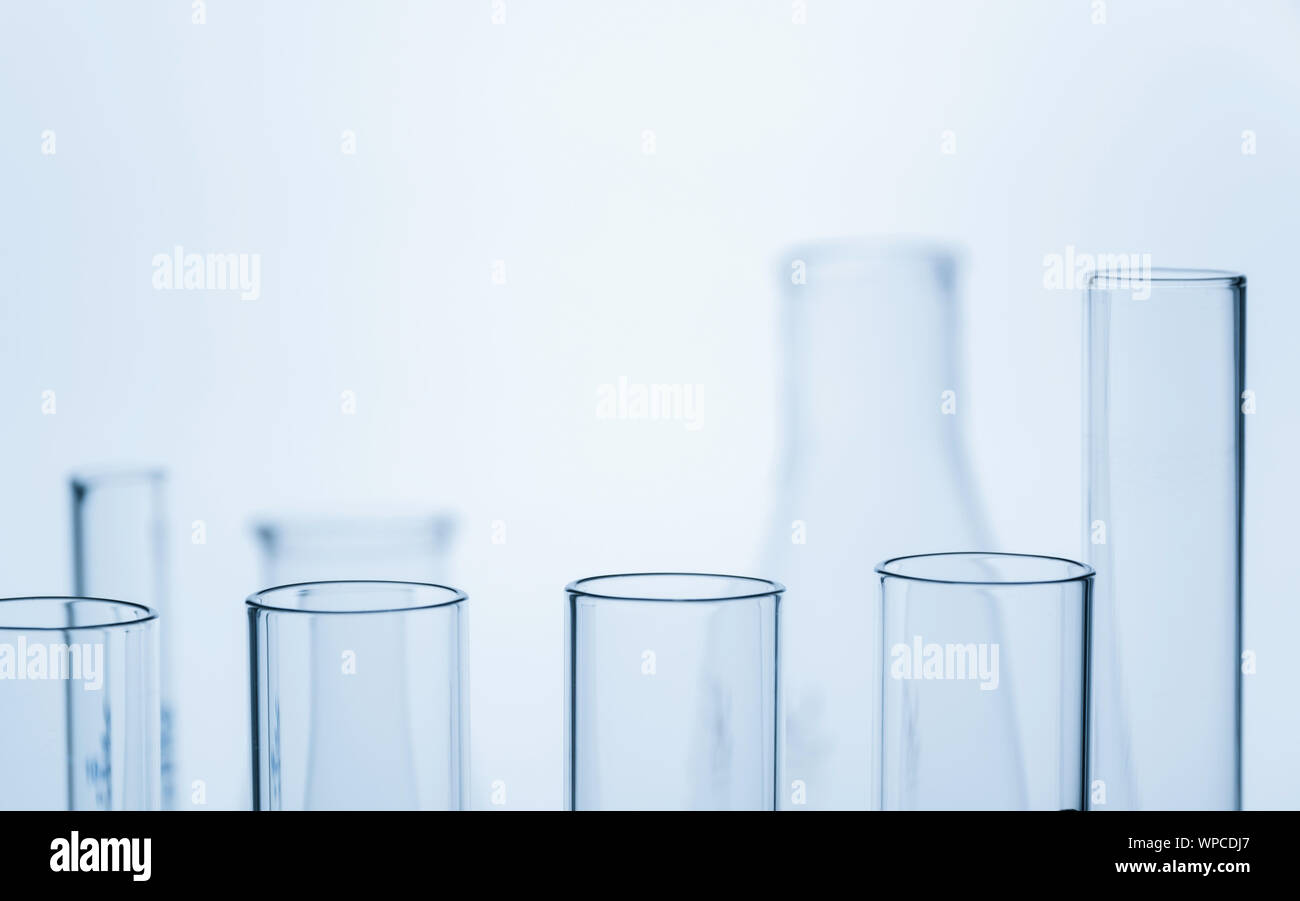 Glass laboratory chemical test tubes with liquid for analytical ...