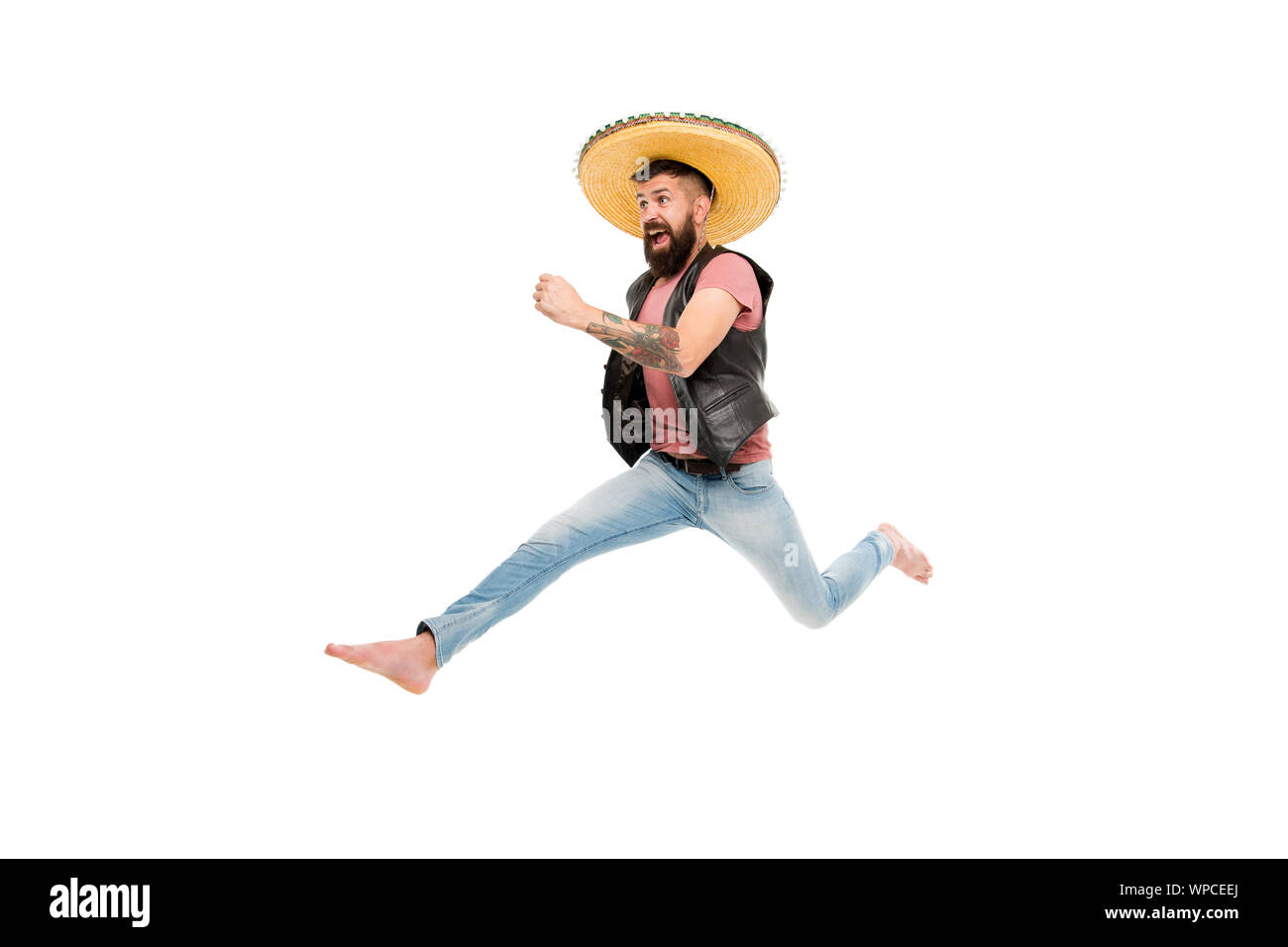 Guy happy cheerful face having fun dancing jumping. Life in motion. Man ...