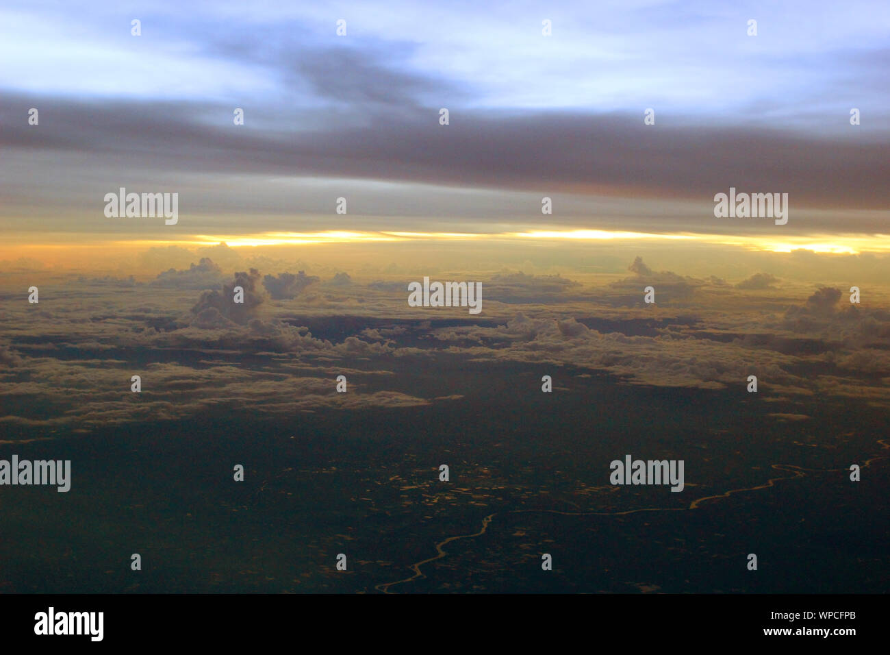 beautiful sunrise view from the window of an airplane Stock Photo - Alamy