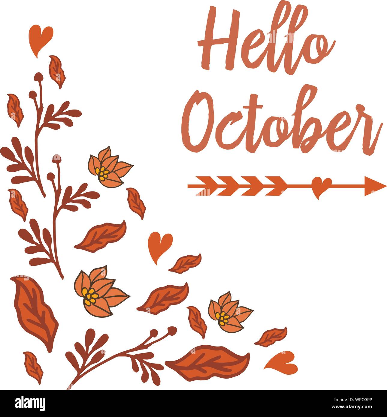 Template hello october with white background, style of leaf floral ...