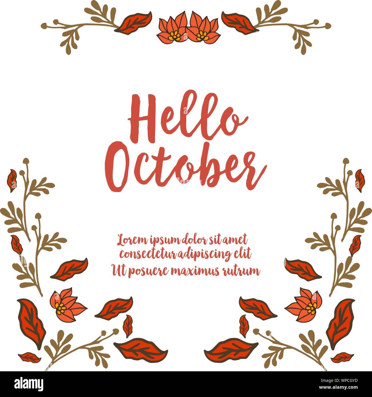 Template hello october with white background, style of leaf floral ...