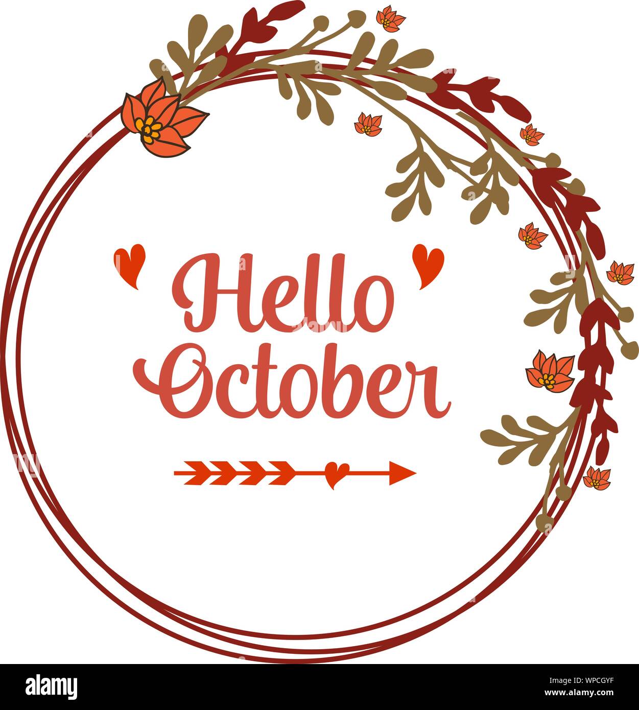 Template hello october with white background, style of leaf floral ...