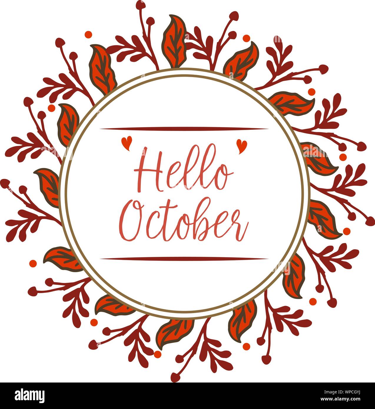 Template hello october with white background, style of leaf floral ...