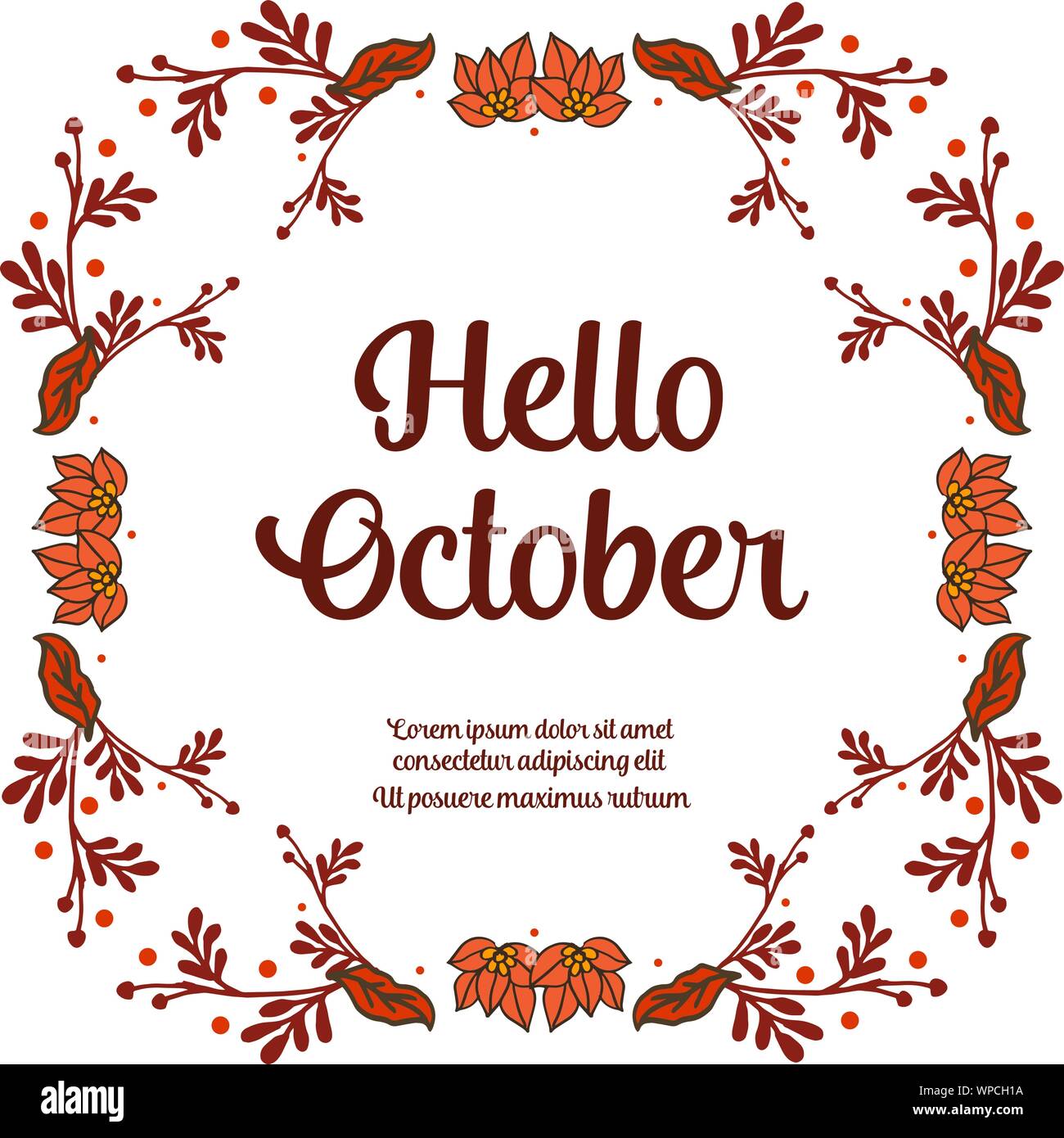 Lettering silhouette hello october with various shape pattern of leaf ...