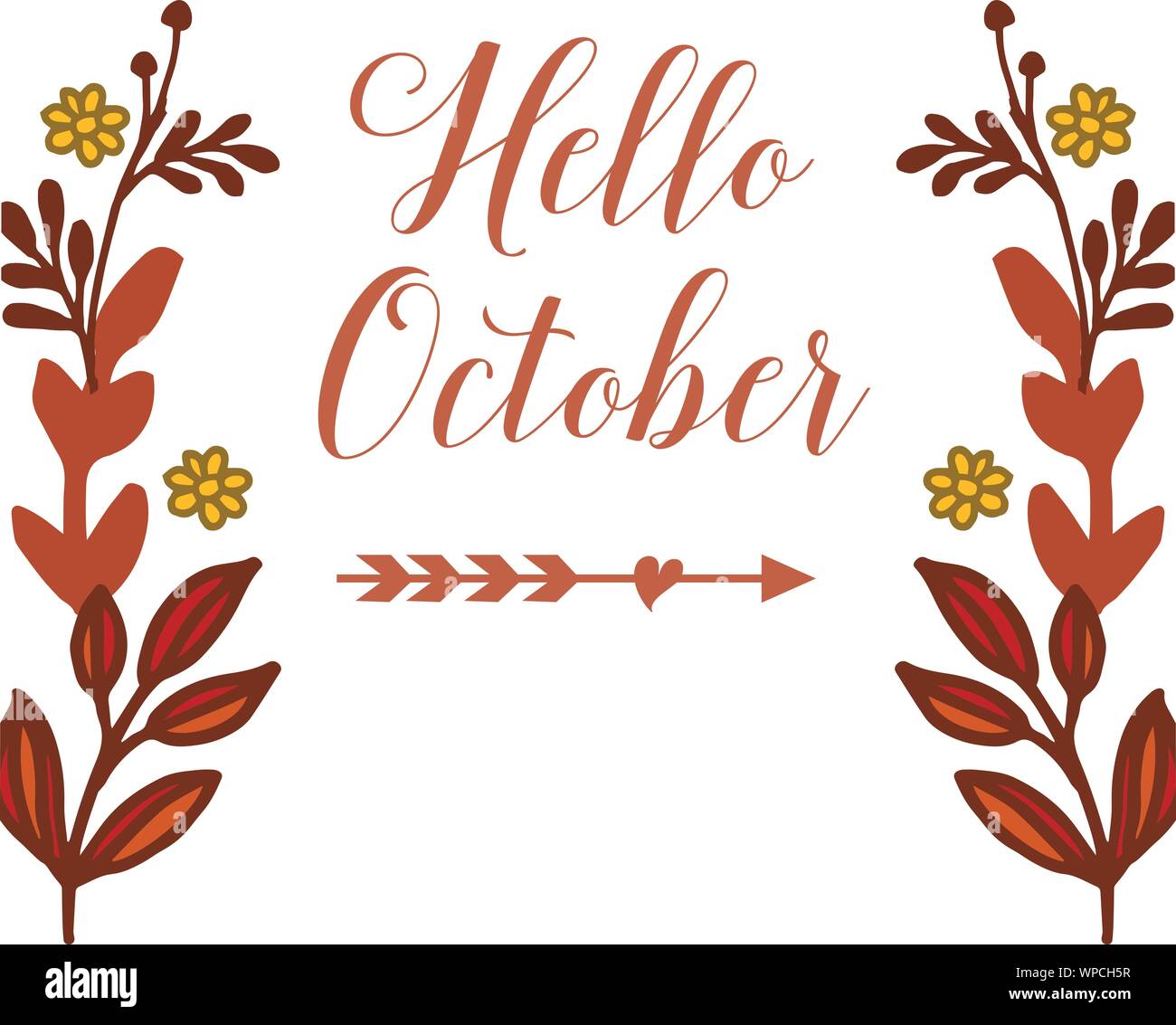 Template design hello october with ornate of leaves flower frame ...