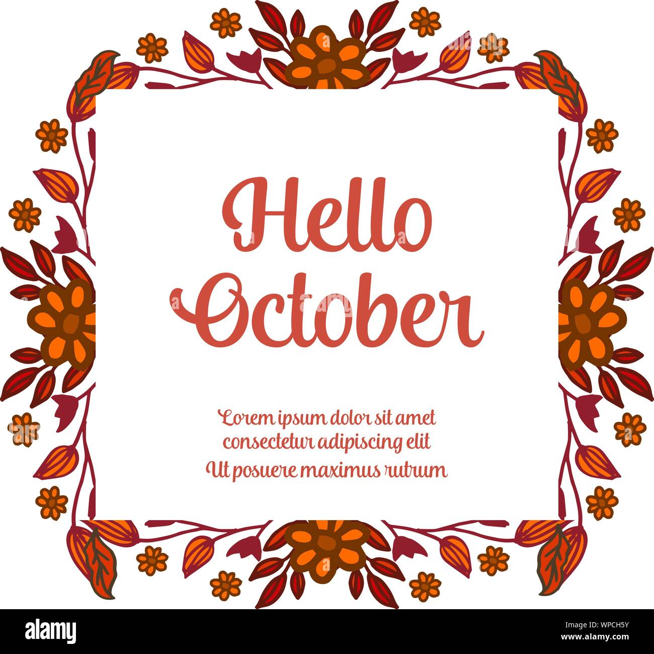 Lettering silhouette hello october with various shape pattern of leaf ...