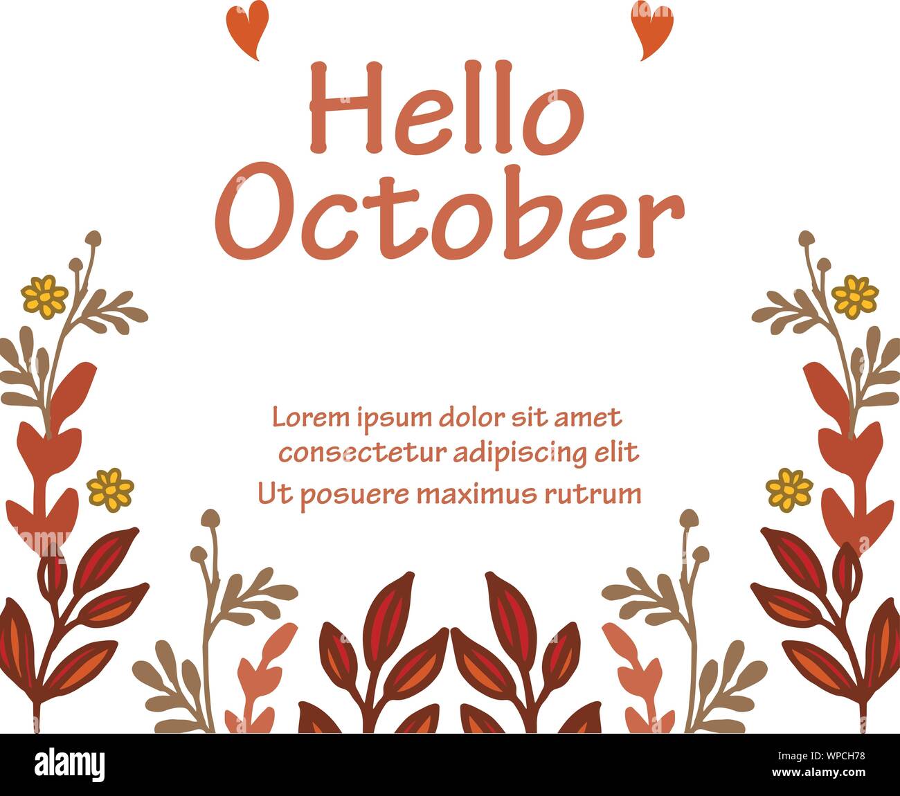 Template design hello october with ornate of leaves flower frame ...