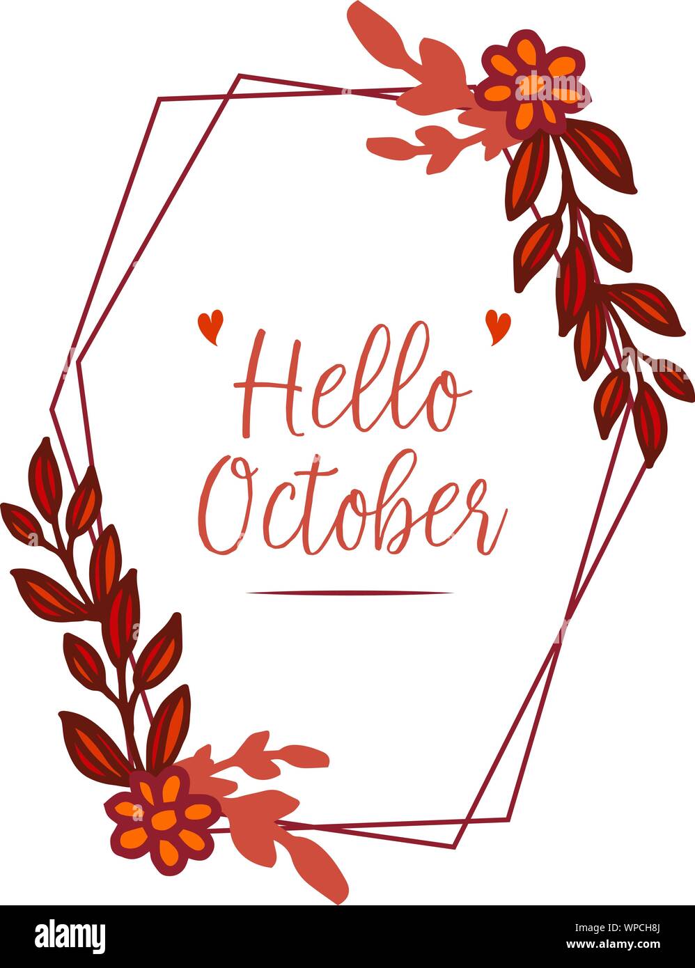 Template design hello october with ornate of leaves flower frame ...