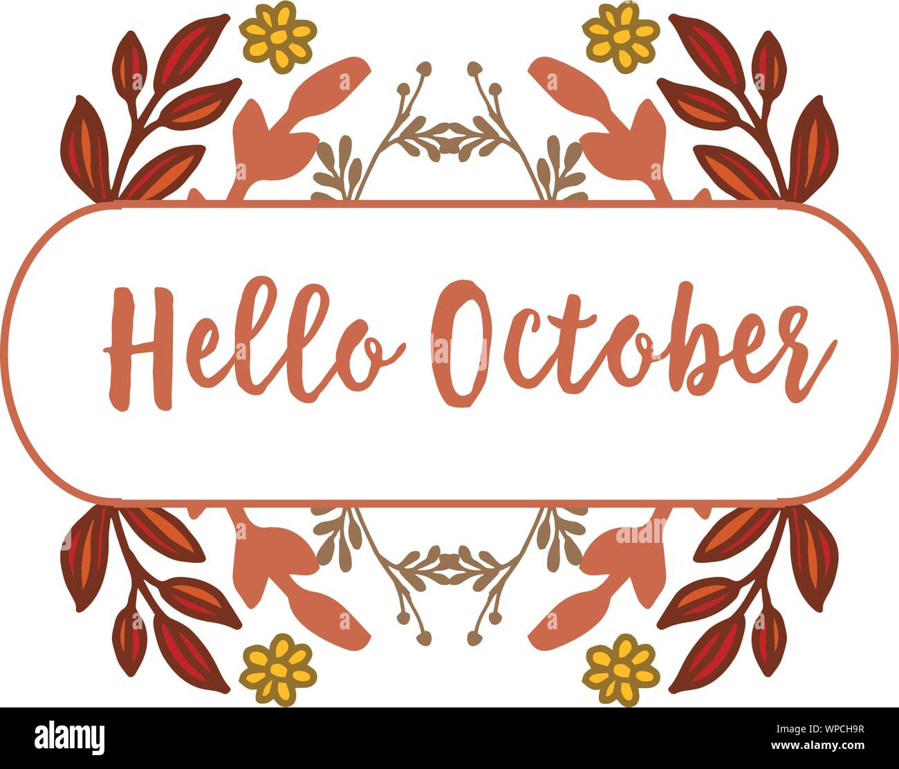 Template design hello october with ornate of leaves flower frame ...