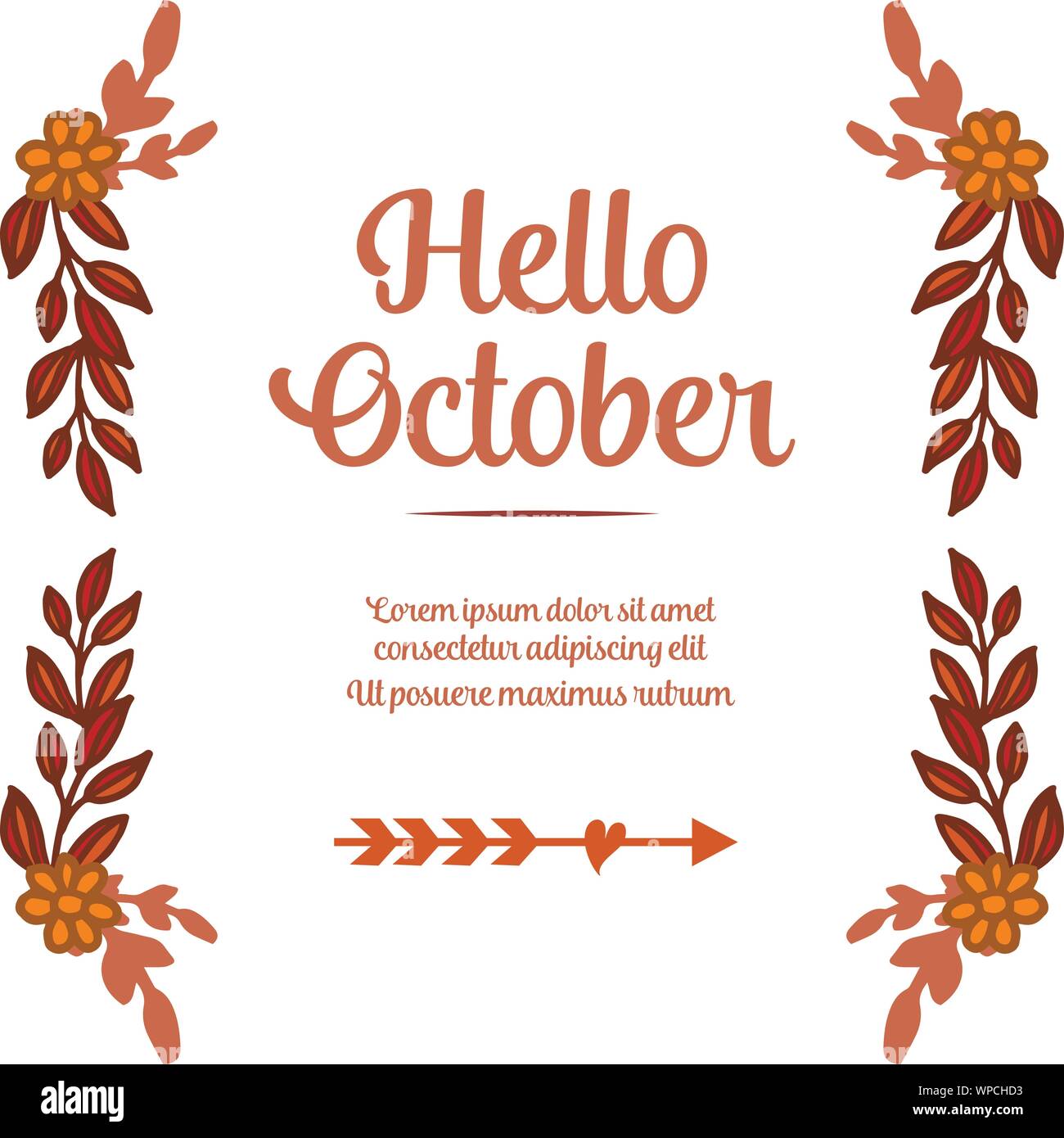 Poster hello october with ornate of unique leaves and flower frame ...