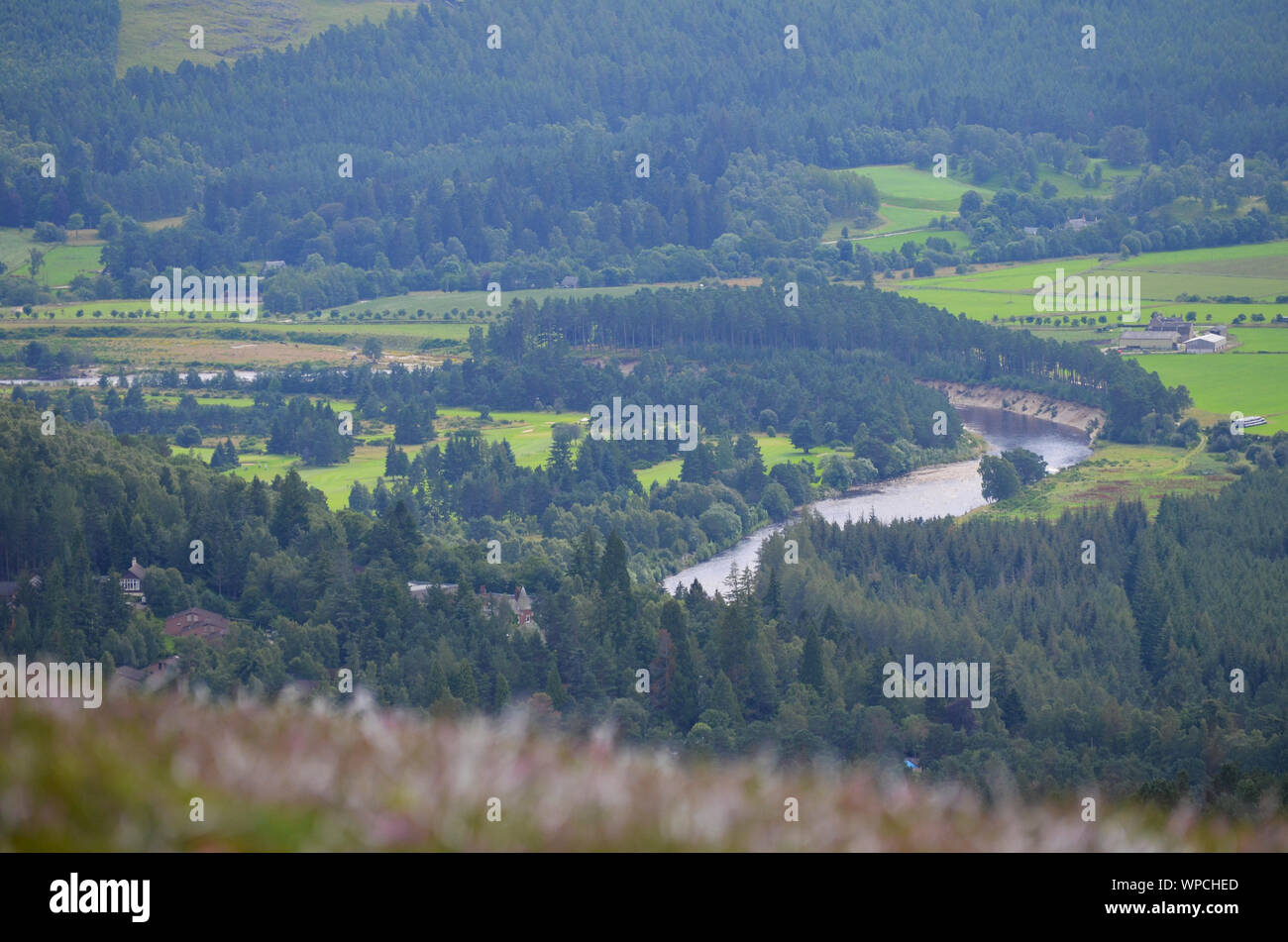 Views over the River Dee valley near Ballater, Cairngorms National Park ...
