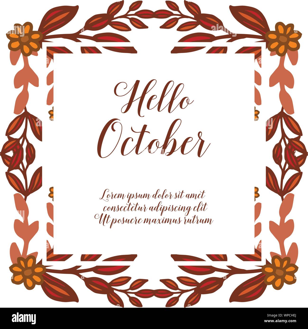 Decoration lettering hello october, space for text, with plant of frame ...