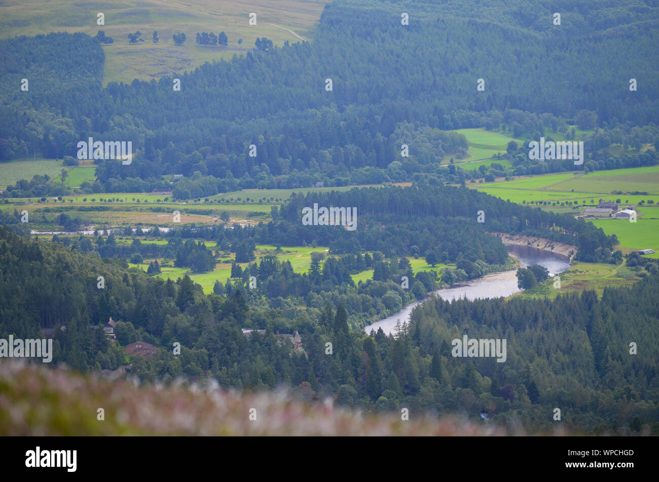 Views over the River Dee valley near Ballater, Cairngorms National Park ...