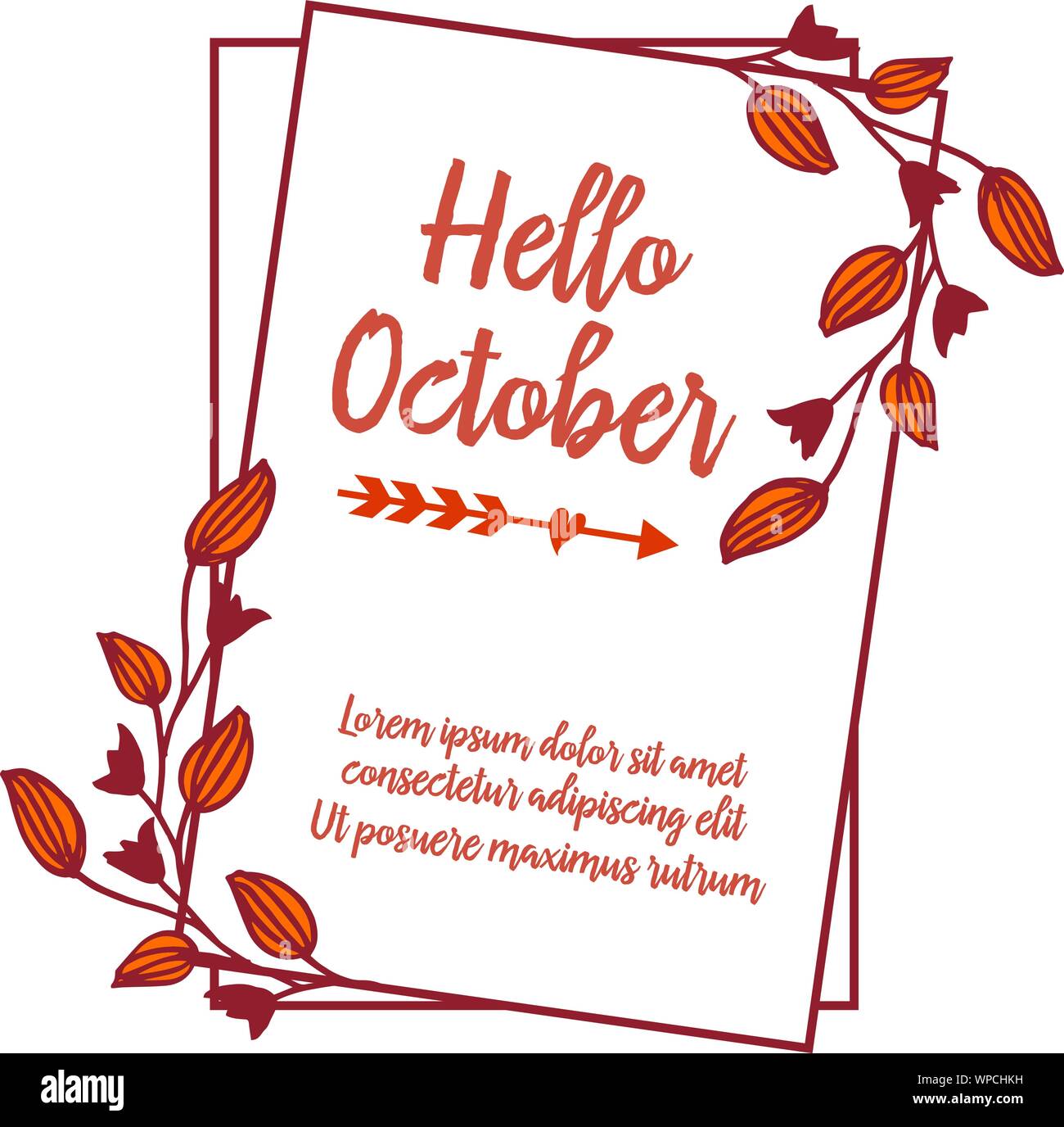 Decoration lettering hello october, space for text, with plant of frame ...