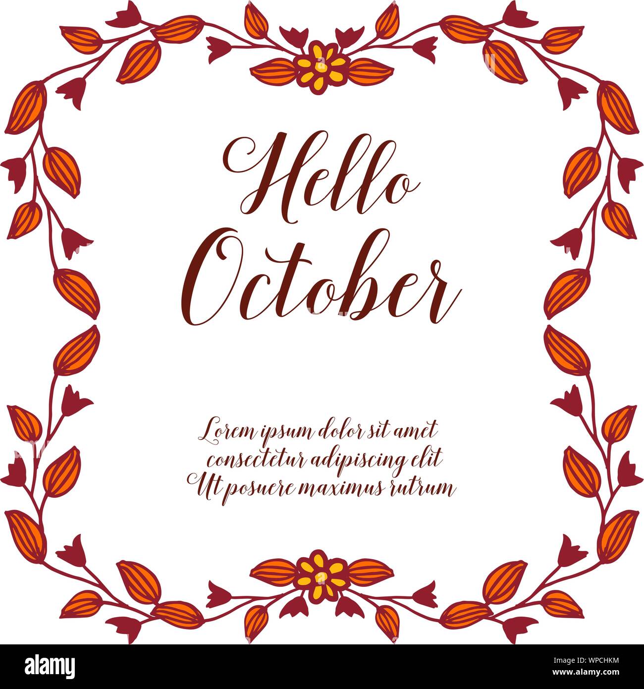 Decoration lettering hello october, space for text, with plant of frame ...