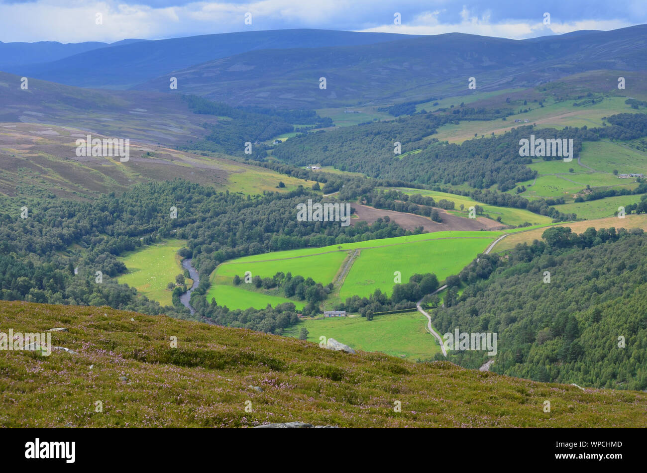 Views over the River Dee valley near Ballater, Cairngorms National Park ...