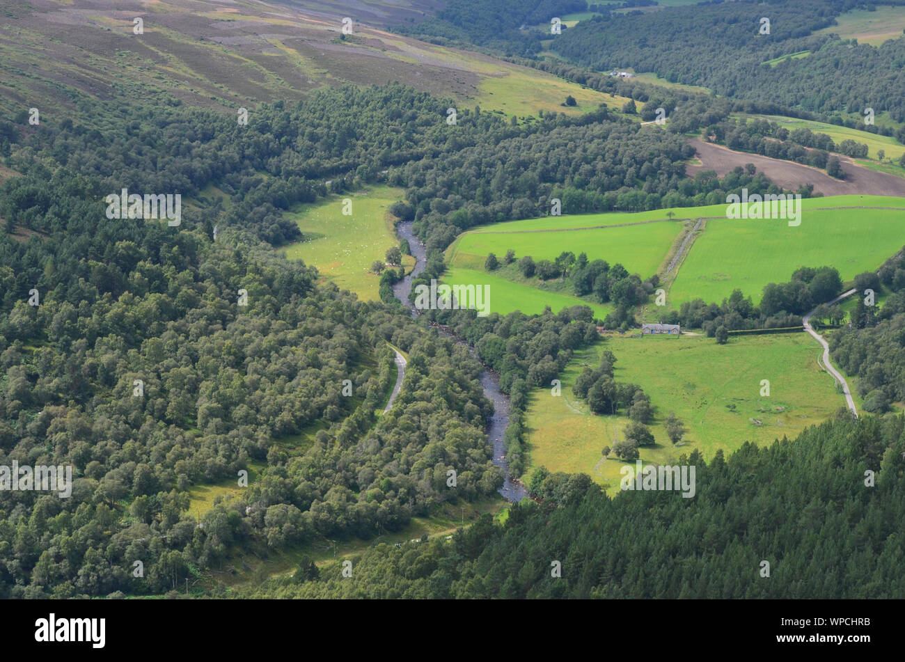 Views over the River Dee valley near Ballater, Cairngorms National Park ...