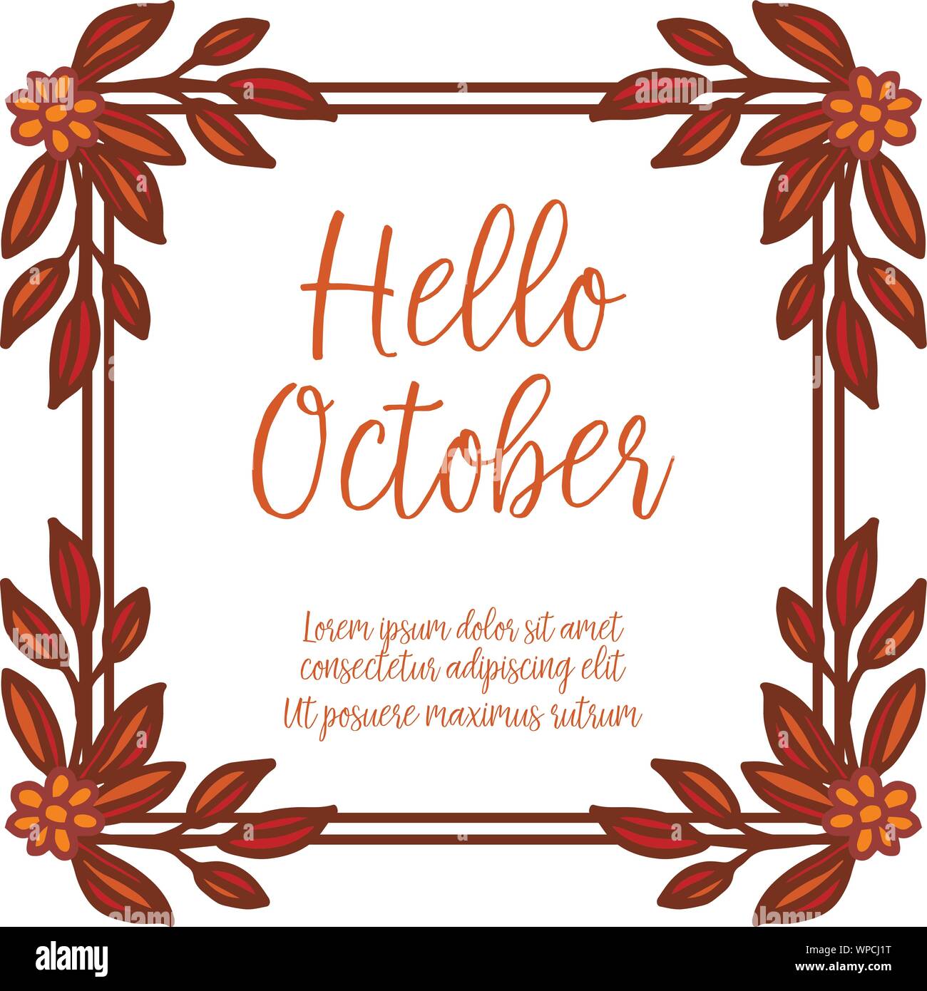 Banner lettering of hello october, isolated on white background, with ...