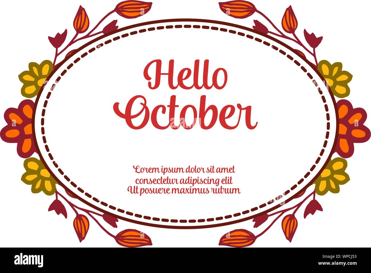 Realistic greeting card hello october with decoration of leaves and ...