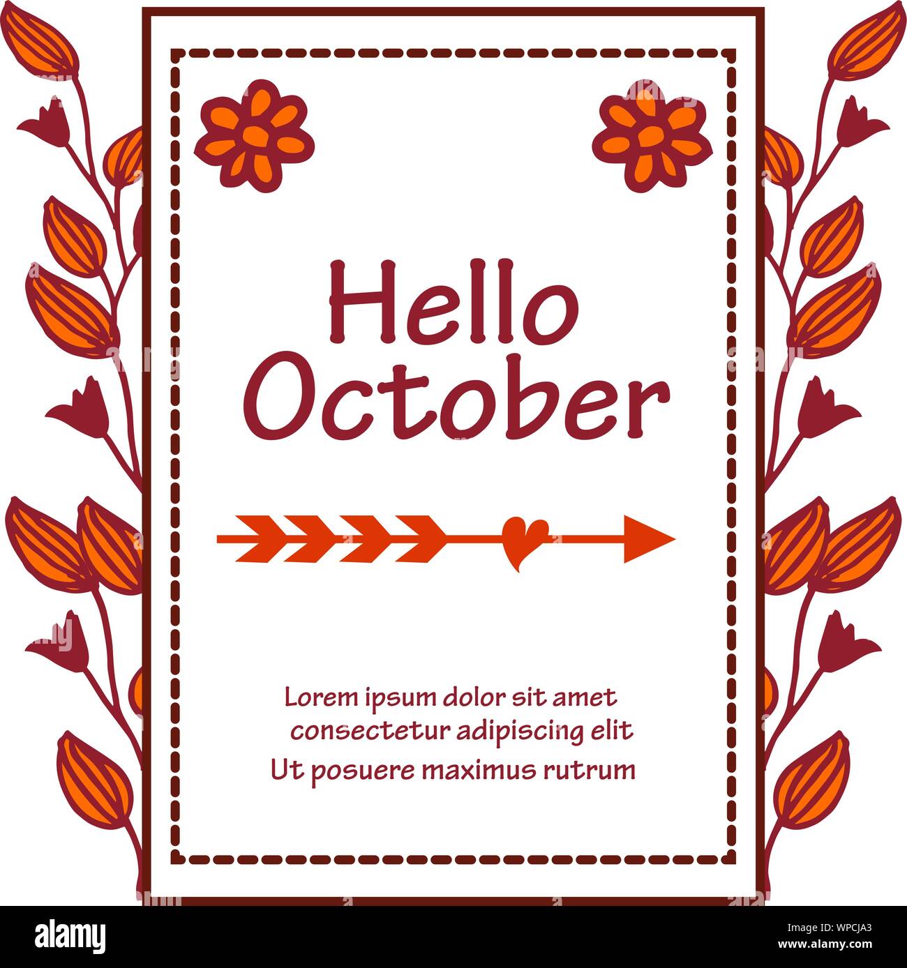 Realistic greeting card hello october with decoration of leaves and ...