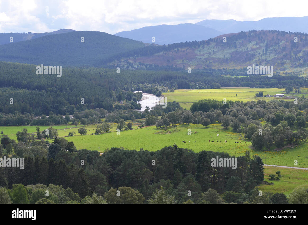 Views over the River Dee valley near Ballater, Cairngorms National Park ...