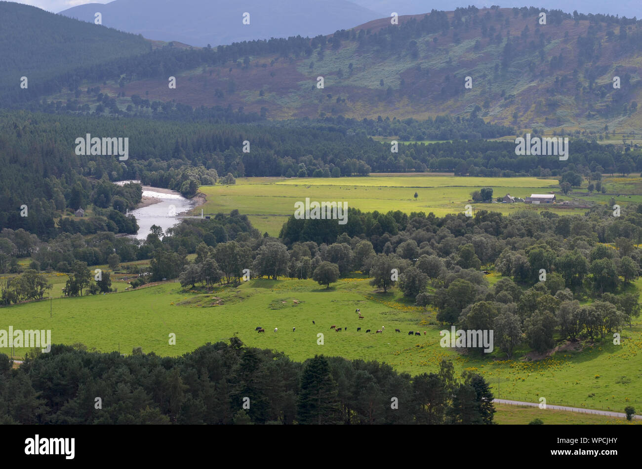 Views over the River Dee valley near Ballater, Cairngorms National Park ...