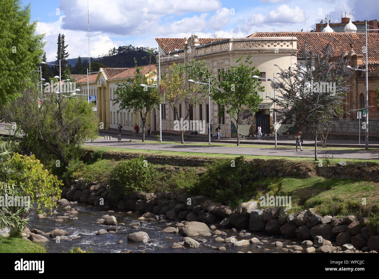 CUENCA, ECUADOR - FEBRUARY 13, 2014: View onto the river Tomebamba and ...