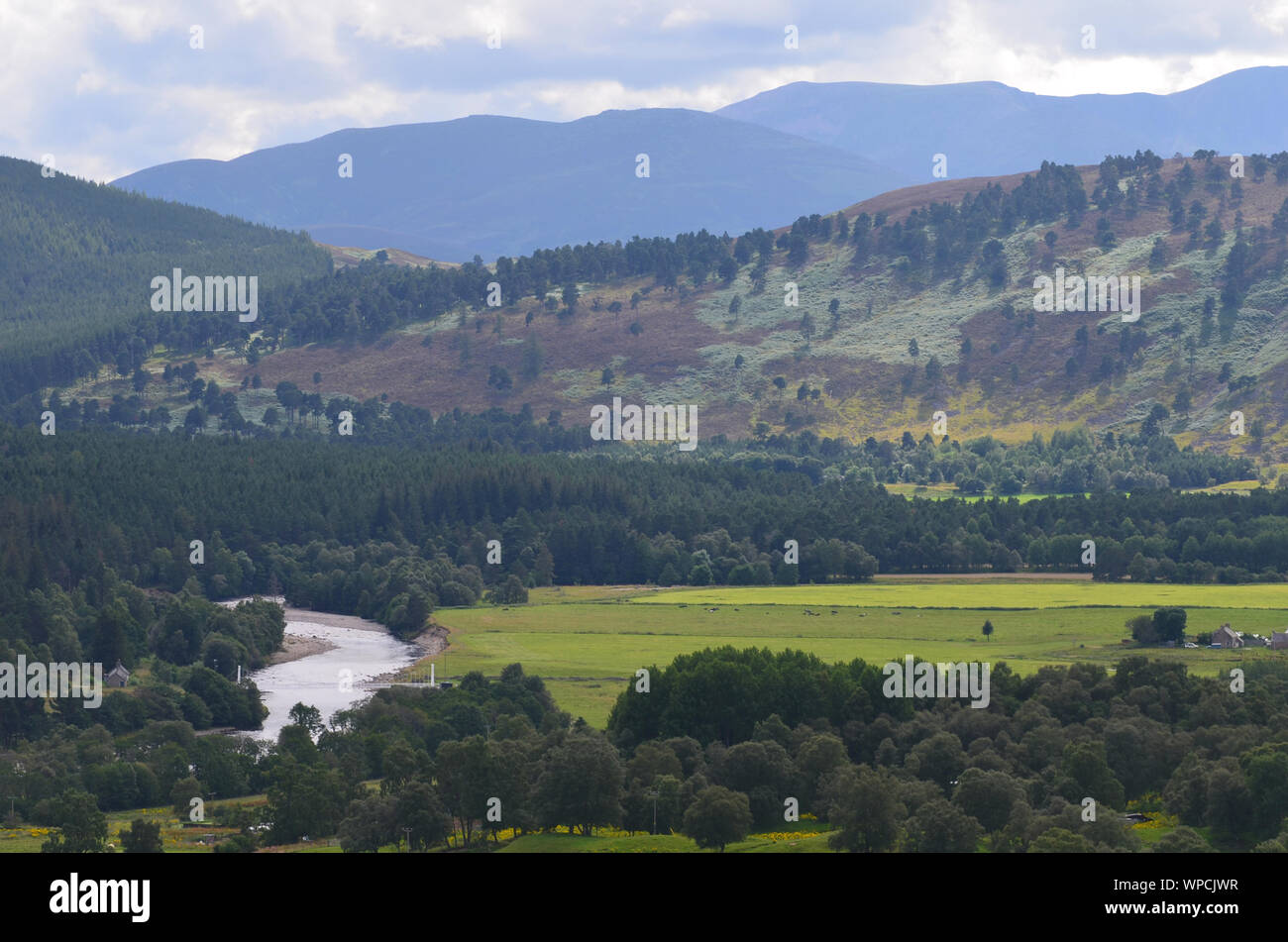 Views over the River Dee valley near Ballater, Cairngorms National Park ...