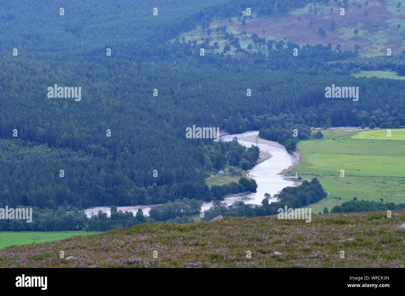 Views over the River Dee valley near Ballater, Cairngorms National Park ...