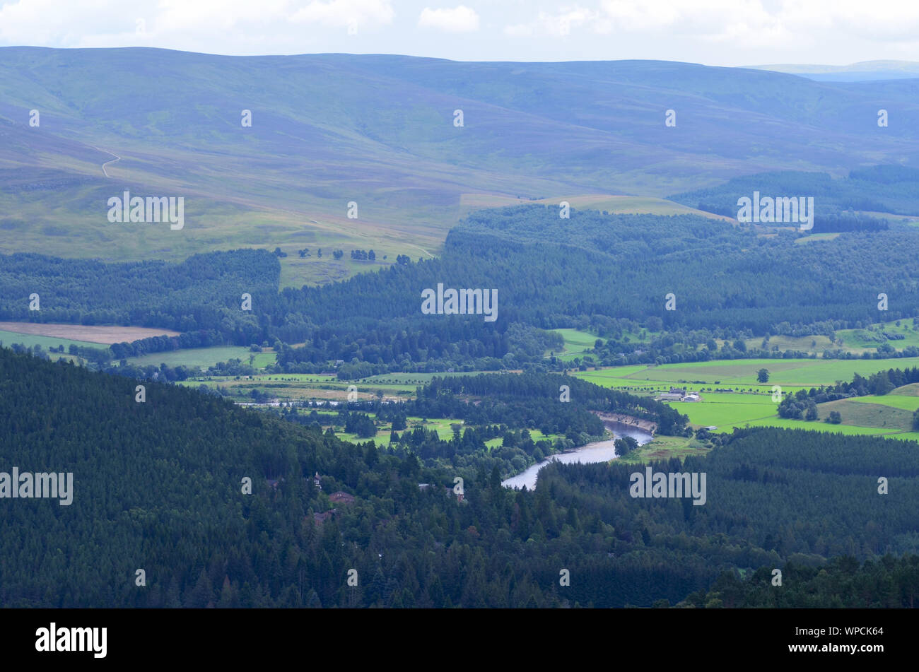Views over the River Dee valley near Ballater, Cairngorms National Park ...