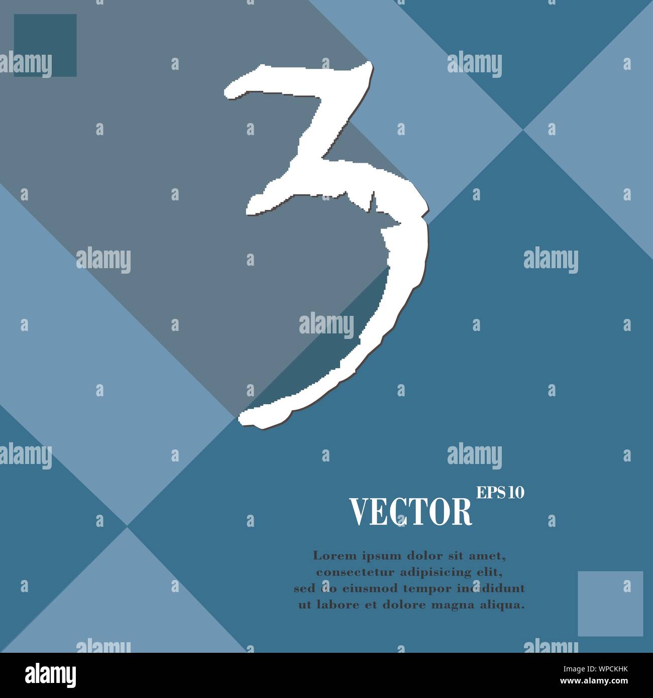 number three icon symbol Flat modern web design with long shadow and ...