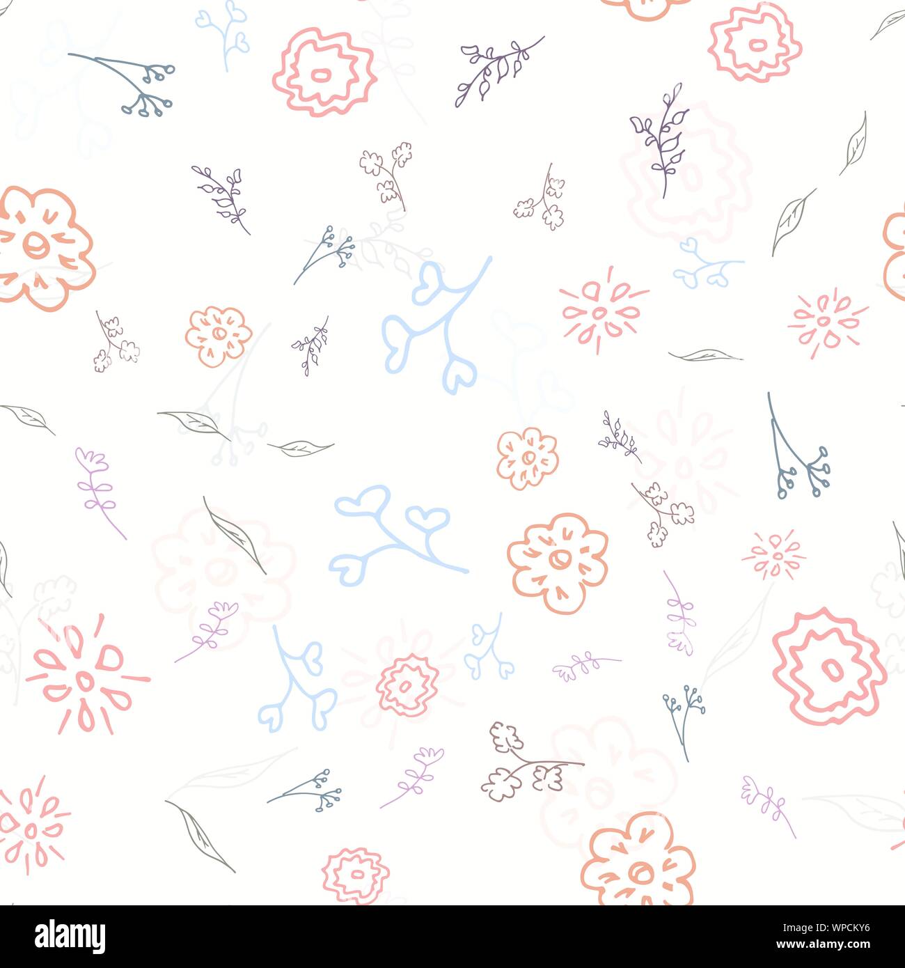 Hand drawn wildflower seamless patterns for print design. Rose floral ...